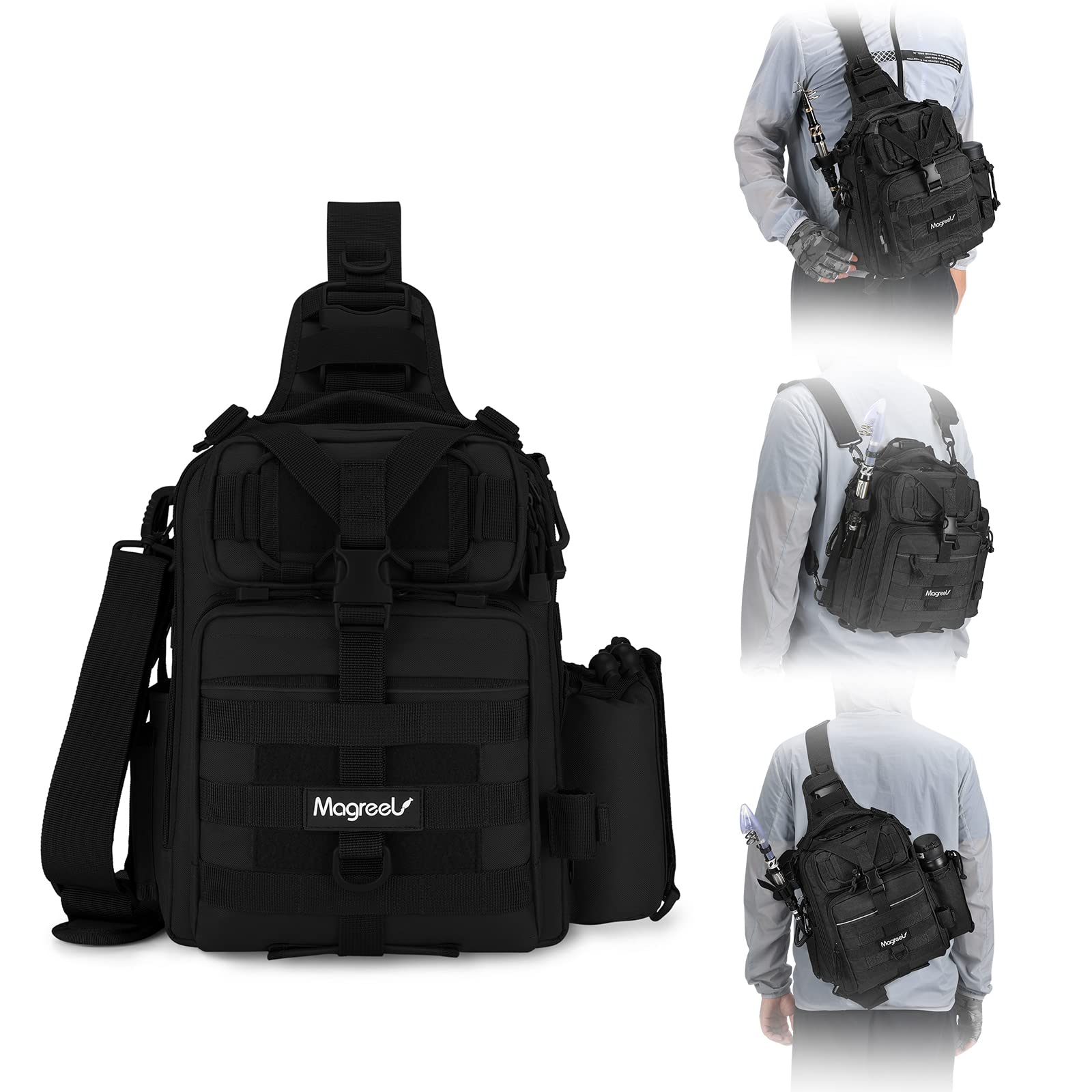 Gonex Fishing Tackle Bag with 1x 3600 Tackle Box, Water-Resistant Fishing Backpack with Removable Shoulder Strap, Outdoor Shoulder Backpack Tackle Bag with Rod Holder