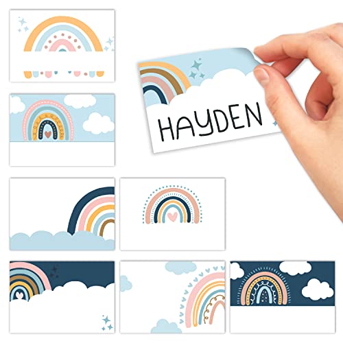 Hadley Designs Name Tags, 56pcs Boho Rainbow Labels, Self Adhesive Name Tag Stickers for Kids, Classroom Organization, School Labels, Cubby Labels, Teacher Supplies