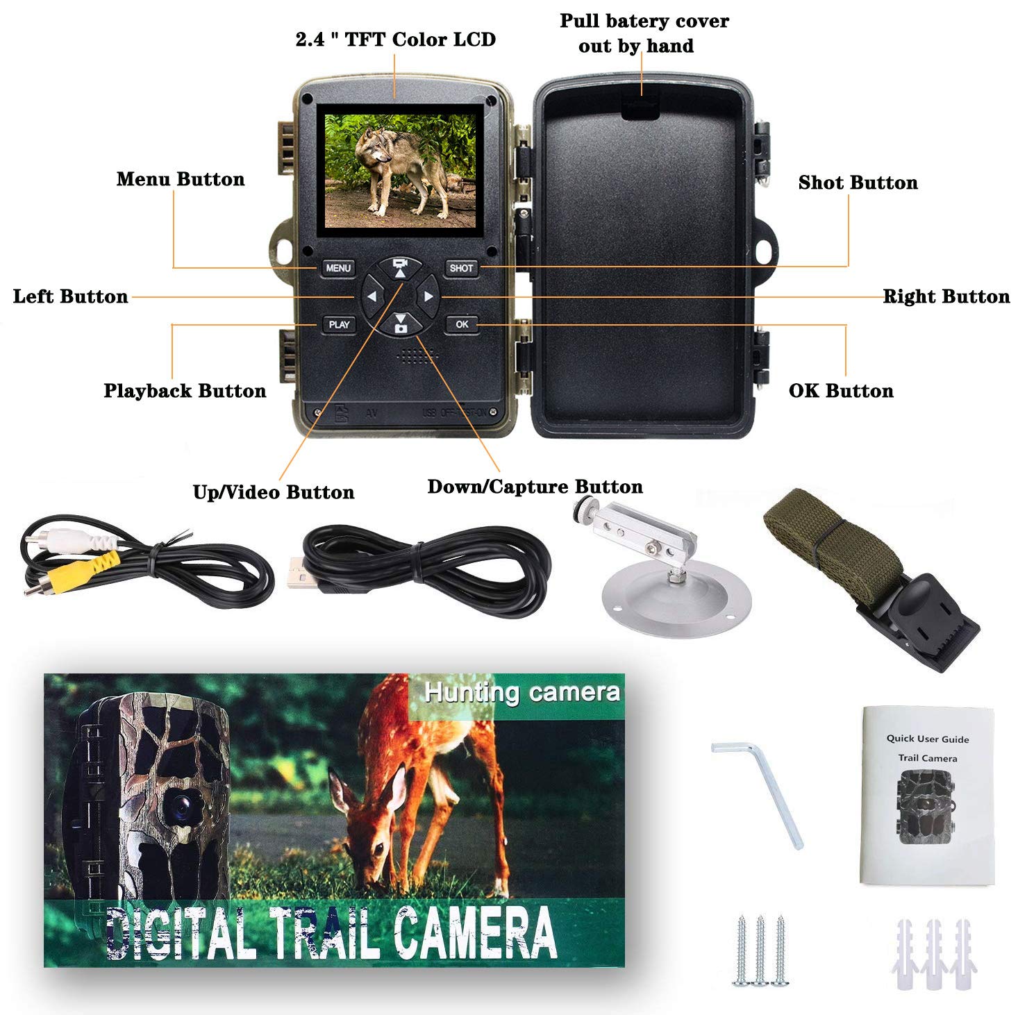GoldPaddy Trail Game Camera 4K 20MP, Hunting Camera with Night Vision Motion Activated Waterproof Camera 0.2s Trigger Time Scouting Cam 2.4” LCD IR LEDs 120° Wide Angle for Wildlife Home Monitoring