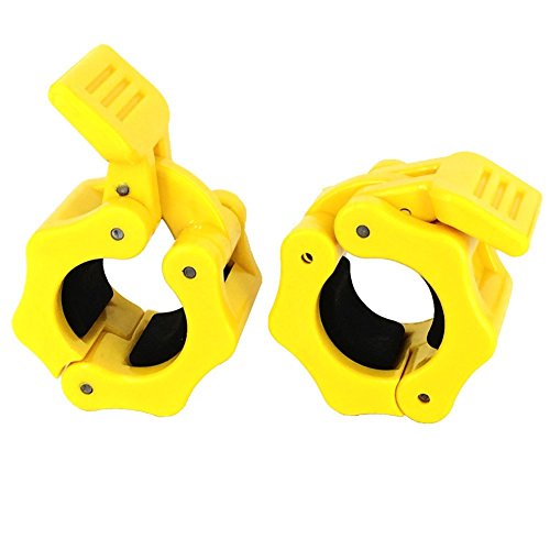 Greententljs Pro 1" Barbell Clamps Clip Pair of Quick Release Locking Workout Weights Plate Collar Clips Lock 1 inch Diameter Standard Bar Weight Lifting/Powerlifting (Yellow)