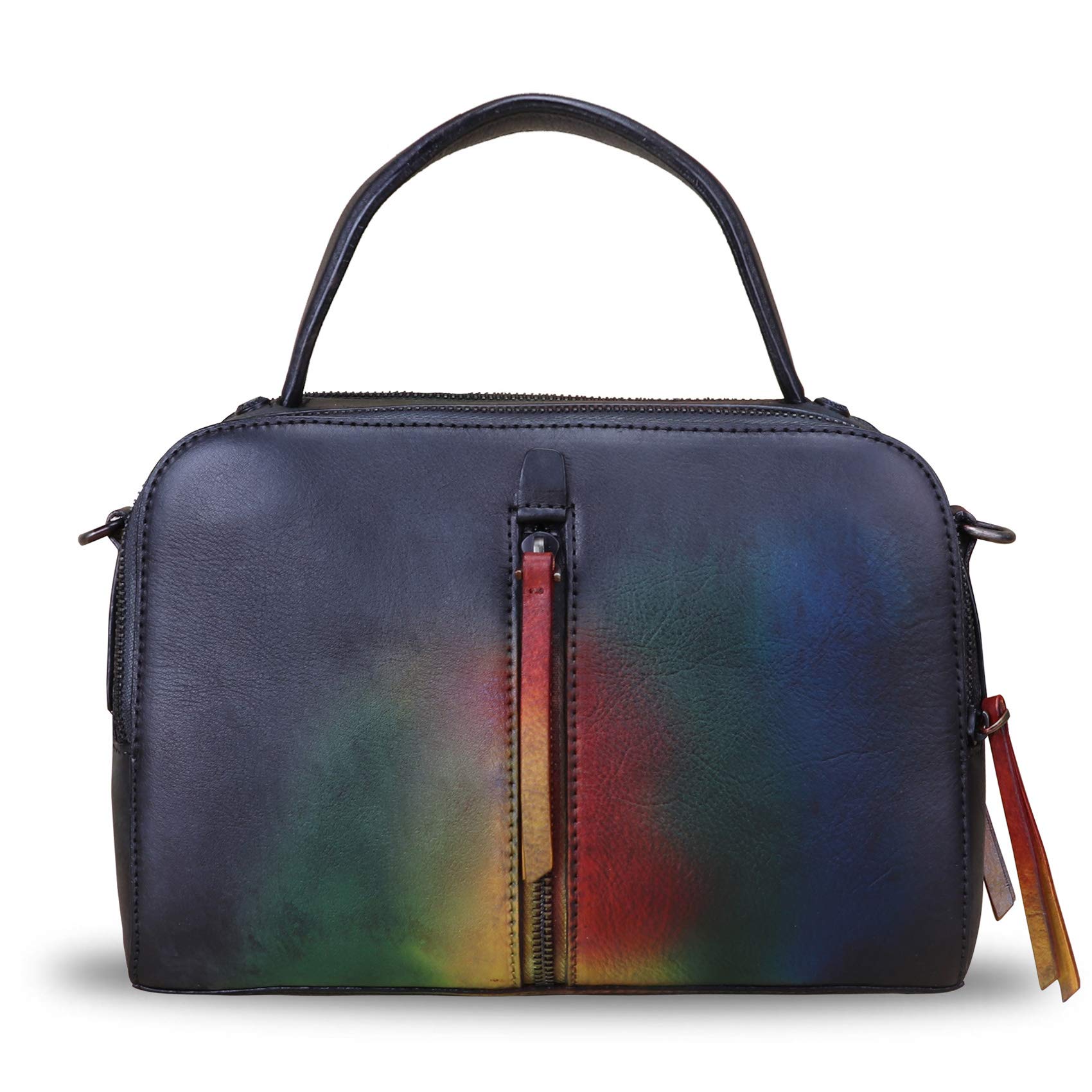 Genuine Leather Satchel Handbag Purse for Women Retro Handmade Top Handle Designer Crossbody Bag (Multicolor3)