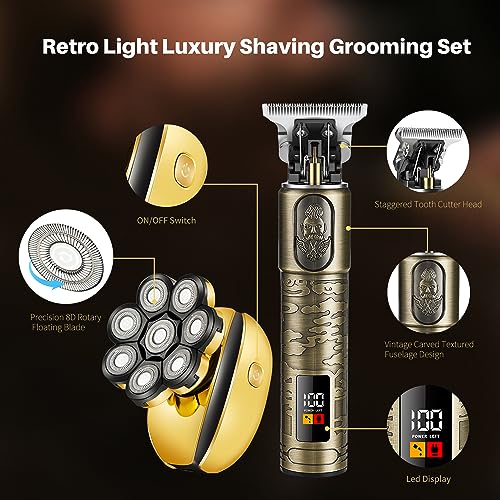 ROZIAPRO Head Shavers for Bald Men & Professional Hair Trimmer Zero Gapped T-Blade Trimmer, Multifunctional Bald Shavers Rechargeable Edgers Barber Clippers Men’s Grooming Kit