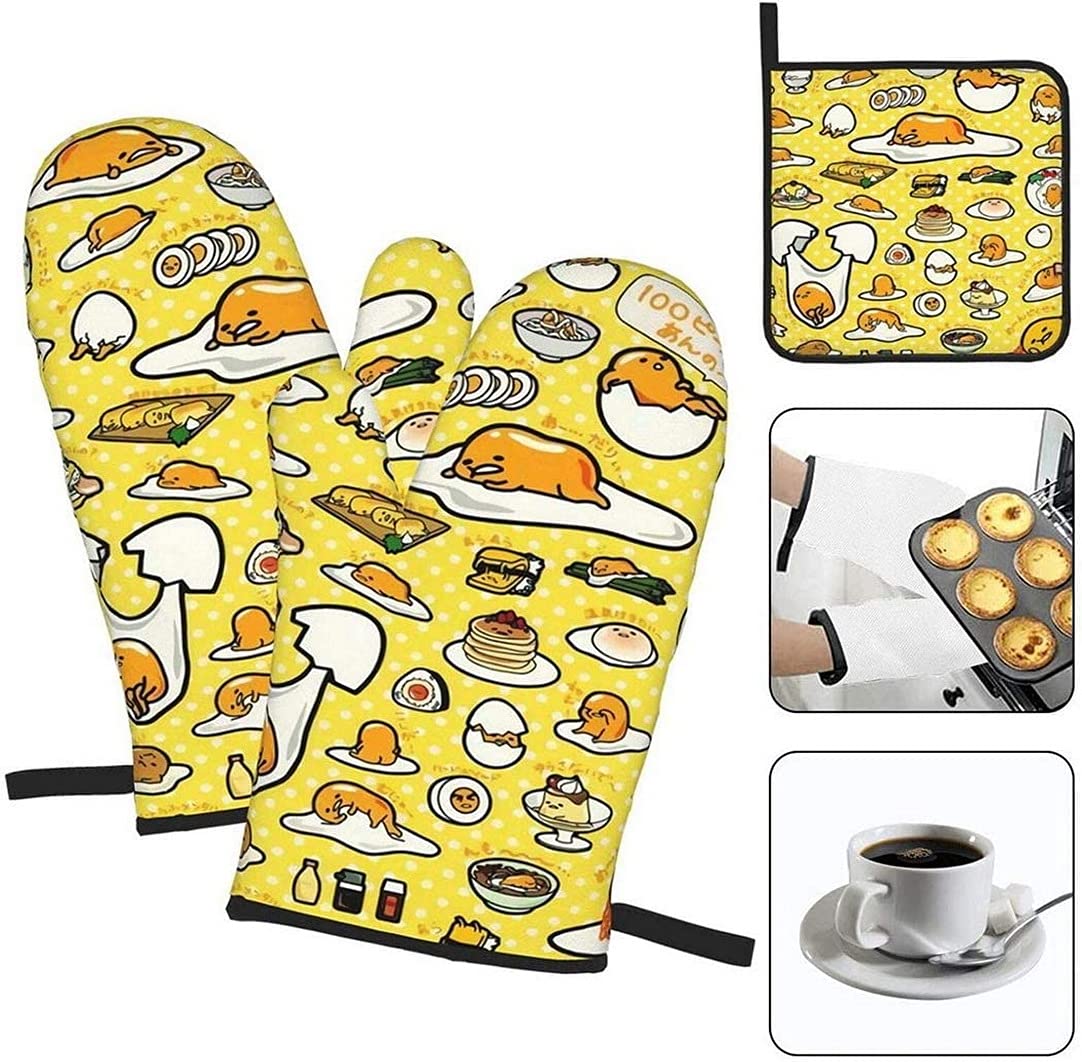 JKKL Gudetama Pattern,3pcs Oven Mitts and Pot Holders for Kitchen,Cooking,Baking,Grilling,BBQ