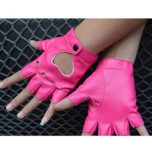 gootrades Punk Fingerless Dance Glove For Women, Jazz Style Glove, PU Leather (Rose Red)
