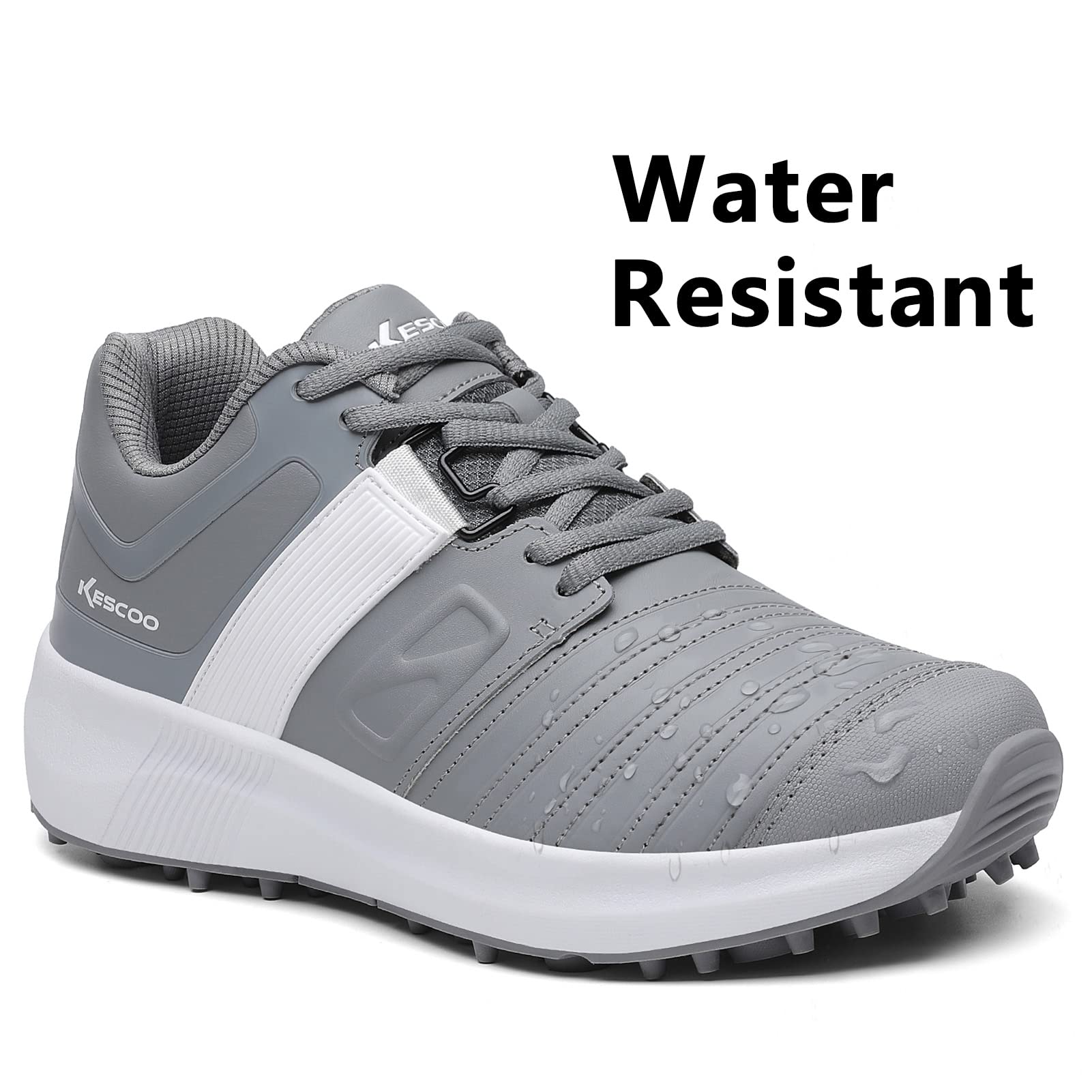 KESCOO Waterproof Golf Shoes Men Professional Spikeless Golf Footwear Lightweight Outdoor Comfortable Golf Training Sneakers, Grey White 9