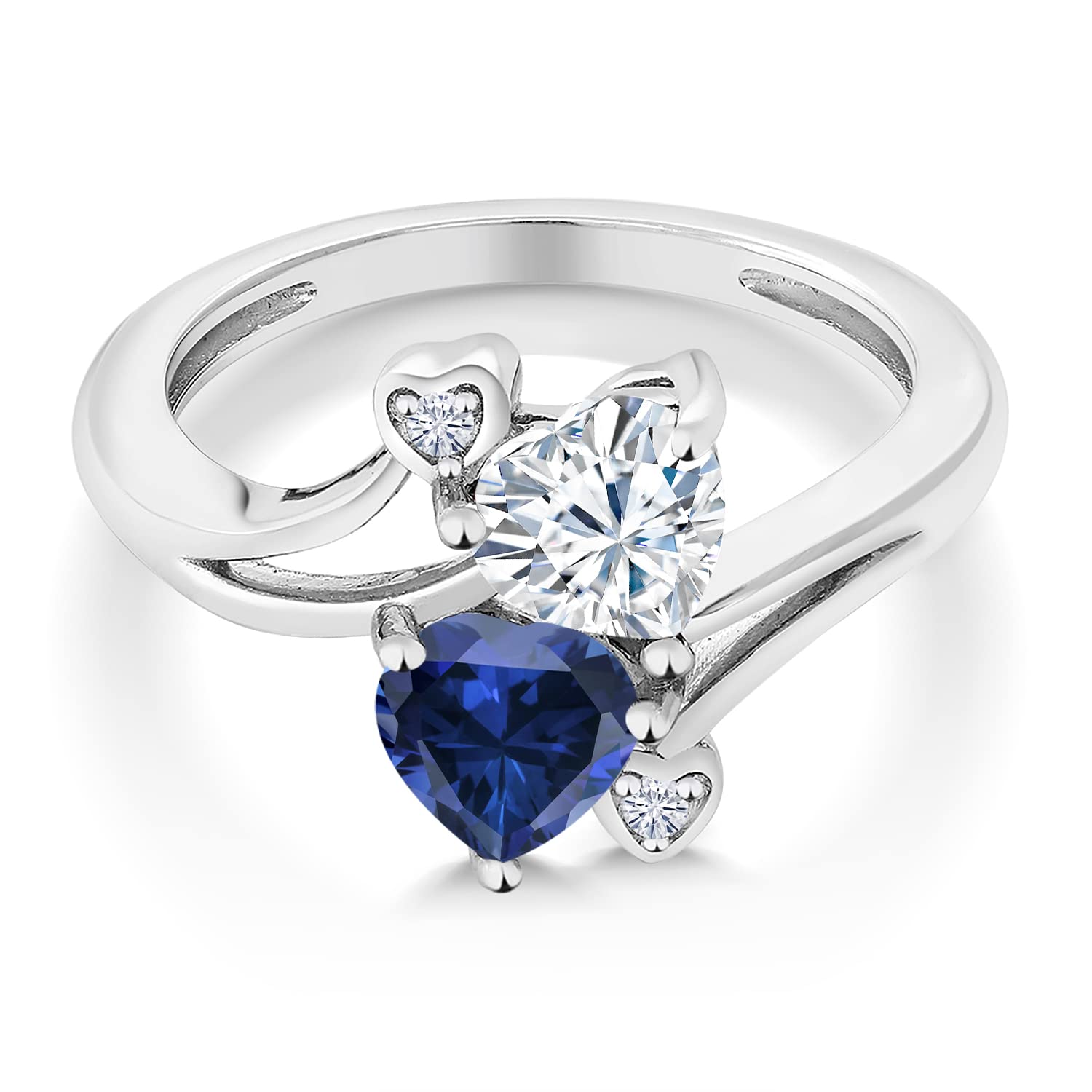 Gem Stone King 925 Sterling Silver Promise Customized Personalized and Engraving Build Your Own 2 Birthstone For Her Heart Shape Engagement Ring For Women (Size 7)
