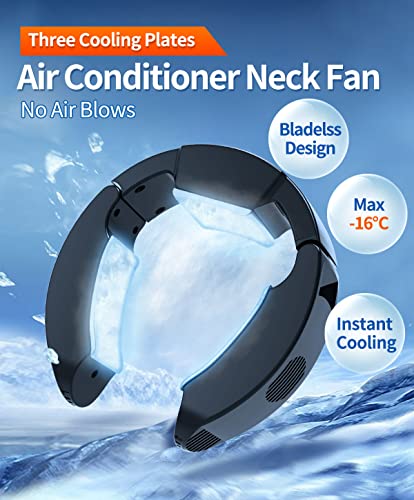 yahava Portable Air Conditioner Neck Fan 3 Cooling Plates Personal Fan Two 2 Speeds Angle Adjustable Fan with 10000mAh Power Bank