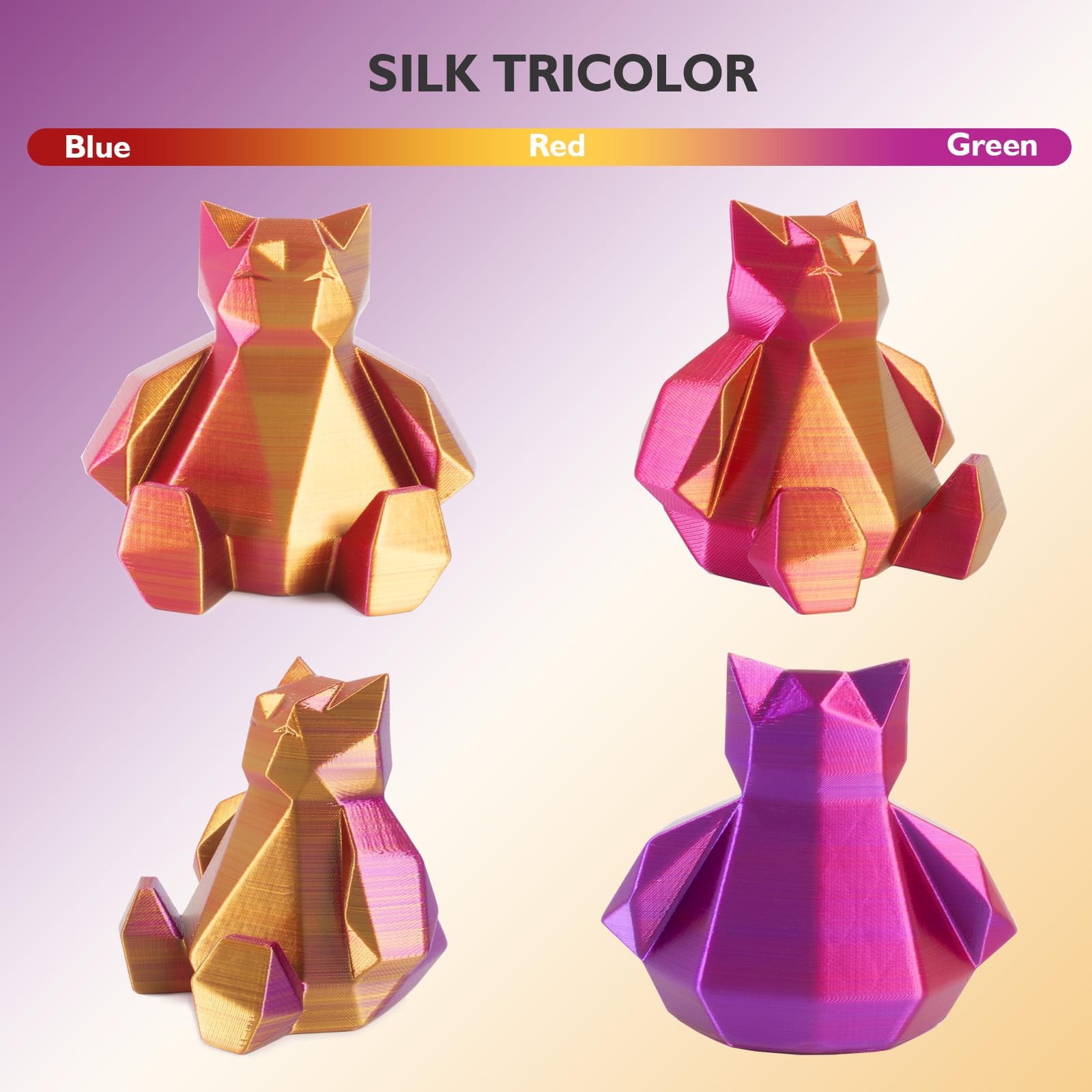 GIANTARM Tri-Colors Silk Pla Filament, 3D Printer Filament 1.75mm +/-0.02mm, 1Kg (2.2lbs) Spool, Vacuum Packaging(Red+Gold+Purple)