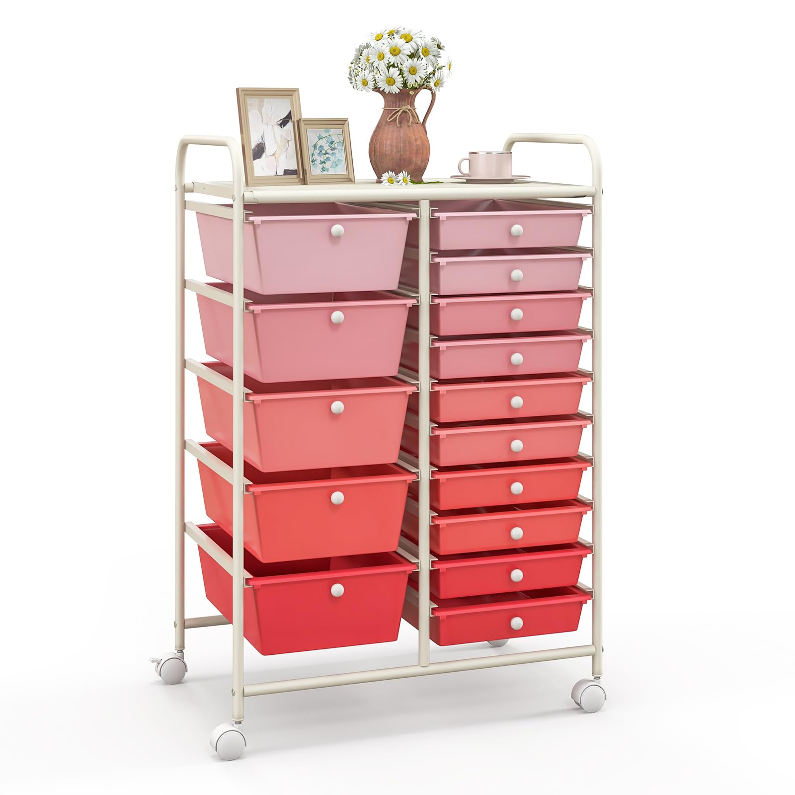 Giantex 15 Drawers Rolling Cart, Classroom Organizers, Storage Cart with Wheels, for Teacher Office Home School Supplies Tool Craft Art Paper