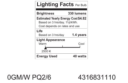 GE 043168311106 Soft White 31110 40-Watt, 330-Lumen G16.5 Light Bulb with Medium Base, 2-Pack, 2 Count (Pack of 1)