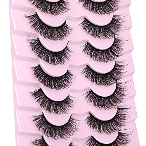 JIMIRE Faux Mink Lashes Wispy Fairy Strip Lashes Full Fluffy False Eyelashes Cat Eye PestaƱas 5D Multilayer Spiky Butterfly 15MM Volume Fake Lashes 8 Pairs Pack