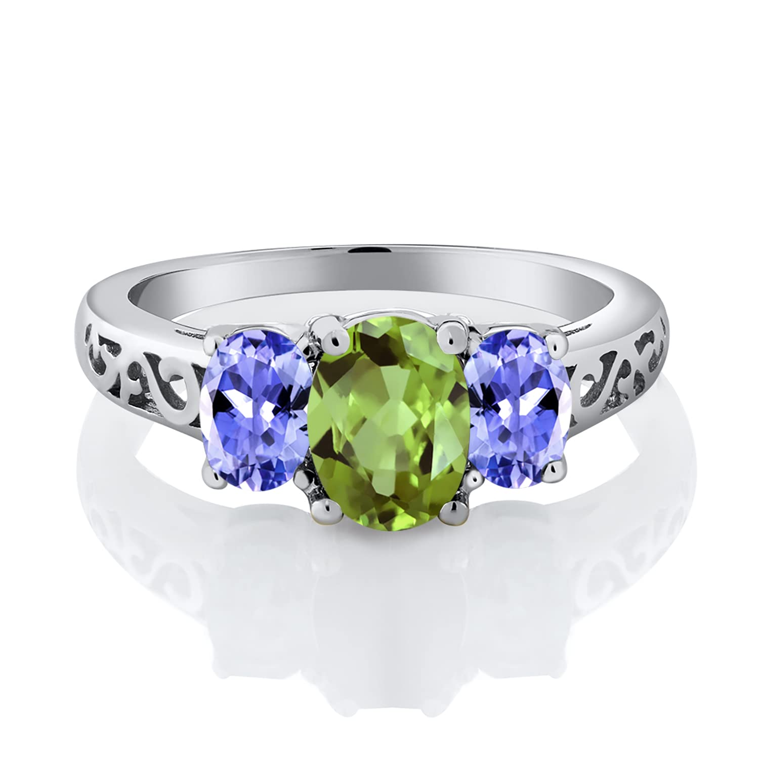 Gem Stone King 925 Sterling Silver Customized and Personalized Engagement Promise 3 Gemstone Birthstone Name Engraved Couple Mother's Ring For Women (Size 8)