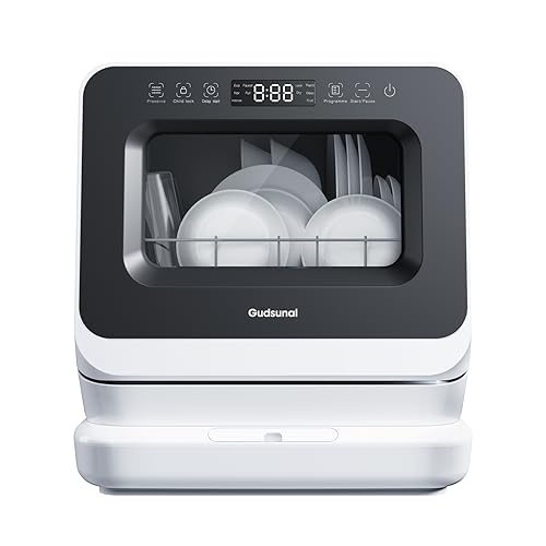 Gudsunal Portable Countertop Dishwasher, 7L Detachable Water Tank, 6 Programs,No Hookup Needed, 192℉ HI-Temp Hygiene, Hybrid Drying & Preserve Fuction, Mini/Small Dishwasher for RV & Apartment,Black
