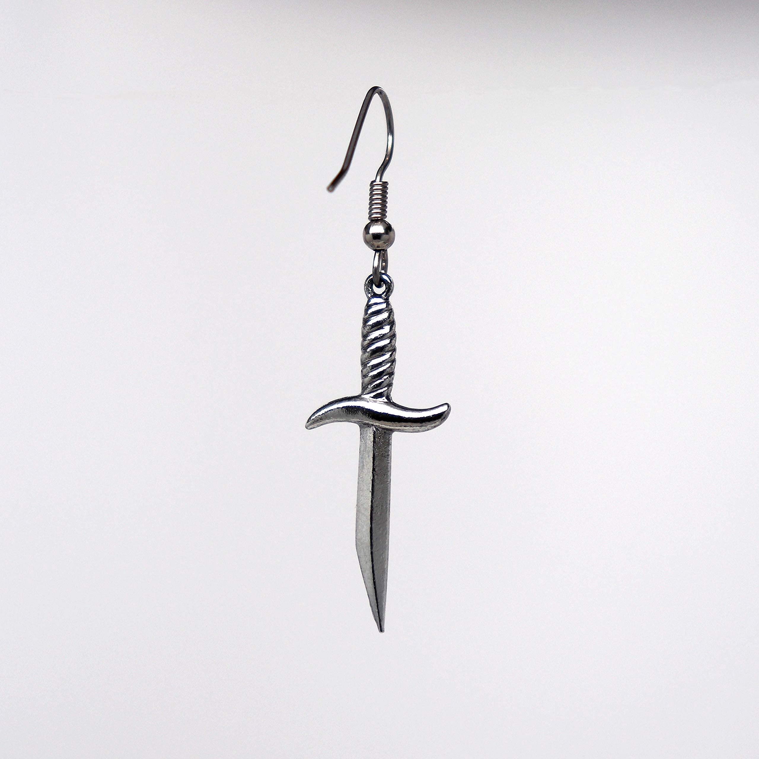 Gothic Dagger Sword Pirate Medieval Renaissance Silver Finish Dangle Earrings