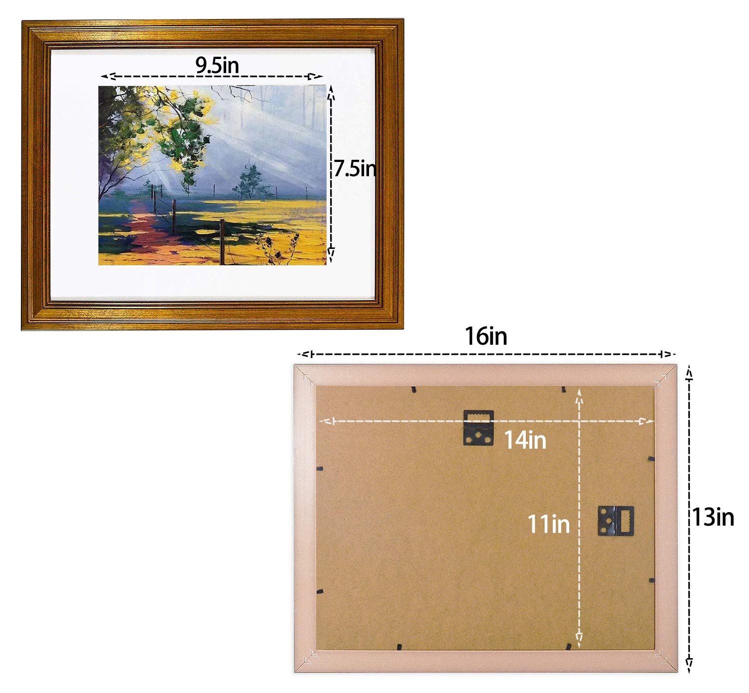Golden State Art, 11x14 Dark Gold, Wall Hang Photo Frame. includes White Mat for 8x10 Picture & Real Glass