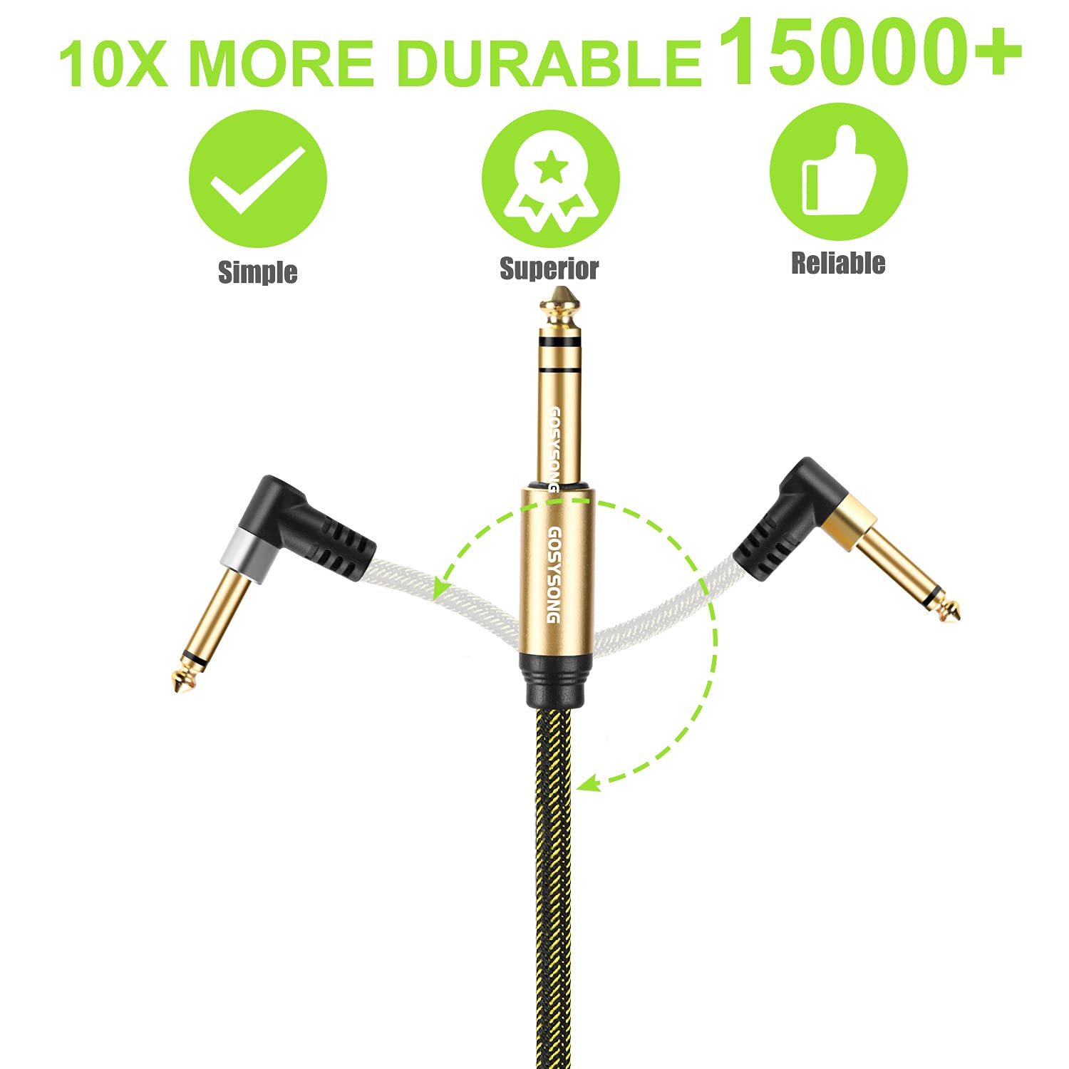 GOSYSONG 1/4 inch Splitter 20ft, 1/4 TRS Stereo to Dual 1/4 TS Insert Cable, 1/4 Stereo to Dual 1/4 Mono Cable, TRS 1/4 to 2 1/4 Mono Y Splitter Audio Cable