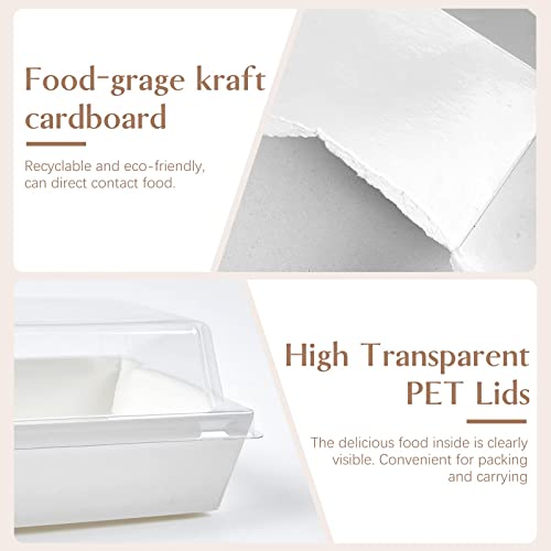 ZORRITA 50 Pack Paper Charcuterie Boxes with Clear Lids, Disposable Sandwich Boxes Square Cake Box To Go Food Containers for Bakery, Strawberries, Cake Slice and Cookies (White)