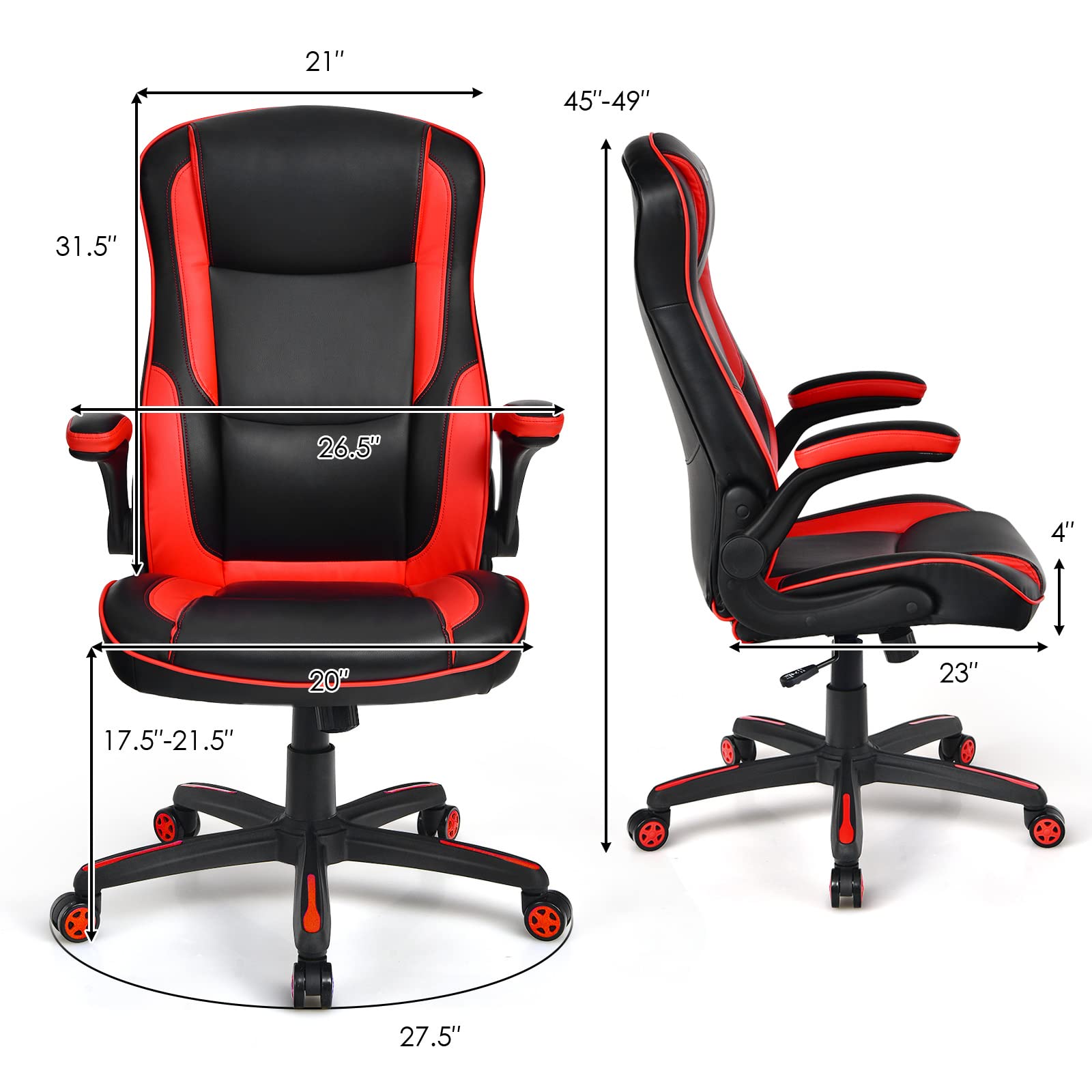 Giantex Racing Style Computer Gaming Chair, High Back Video Game Chair with PVC & PU Leather Seat, Rocking Backrest, Ergonomic Swivel Computer Chair, Home Office Executive Task Chair (Red)
