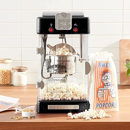 Pop Pup Countertop Popcorn Machine β 2.5oz Kettle with Measuring Spoon, Scoop, and 25 Serving Bags by Great Northern Popcorn (Black) (83-DT6121)