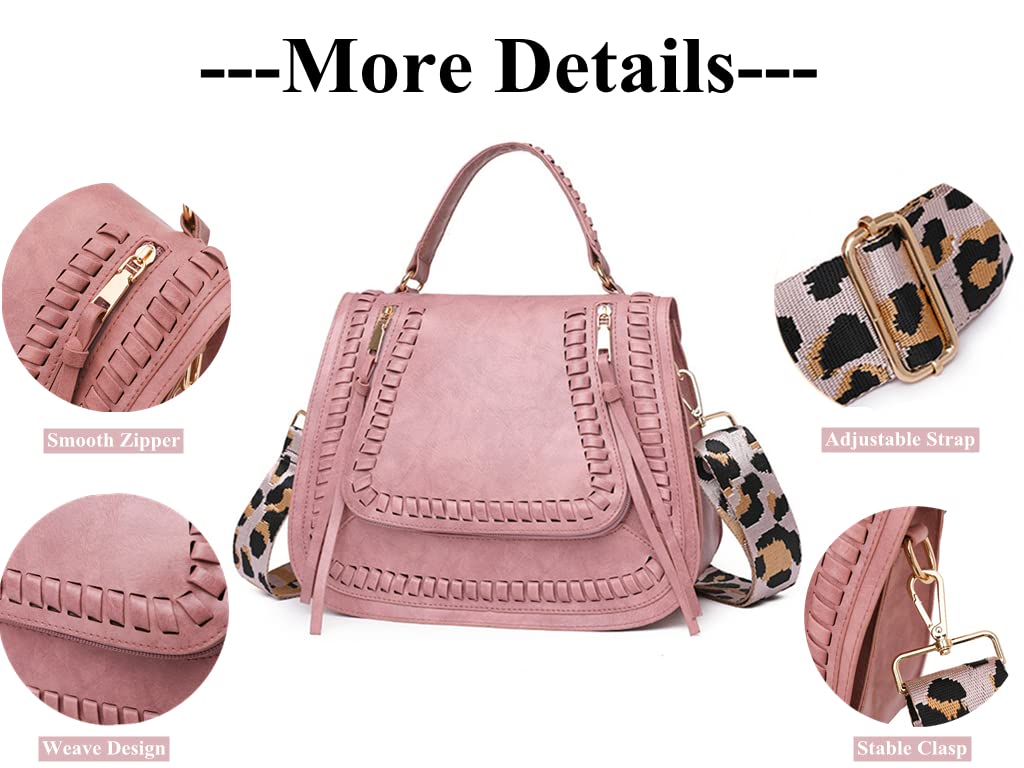 HANDAFA Convertible Satchel Handbag Woven Leopard Shoulder Hnadbag Crossbody With Gituar Strap For Women(Grey)