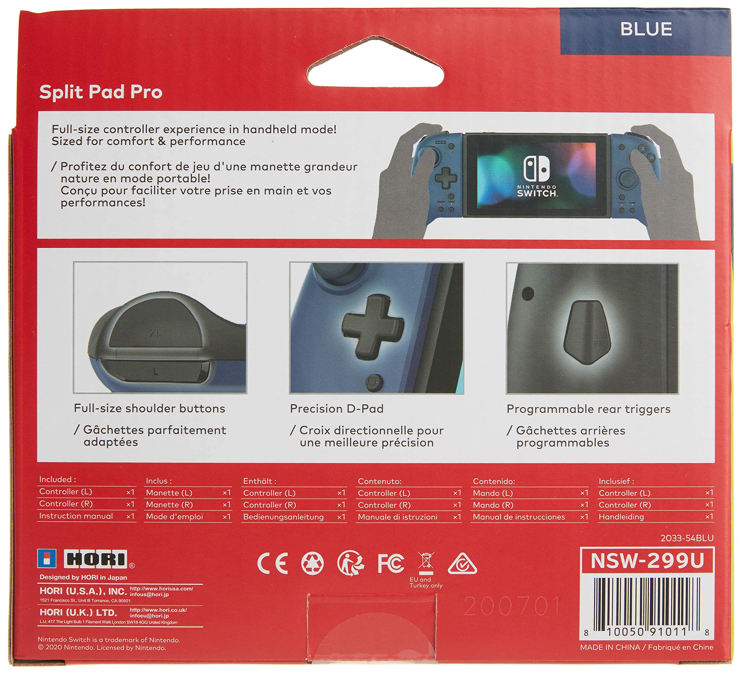 Hori Nintendo Switch Split Pad Pro (Blue) Ergonomic Controller for Handheld Mode - Officially Licensed By Nintendo - Nintendo Switch (Renewed)