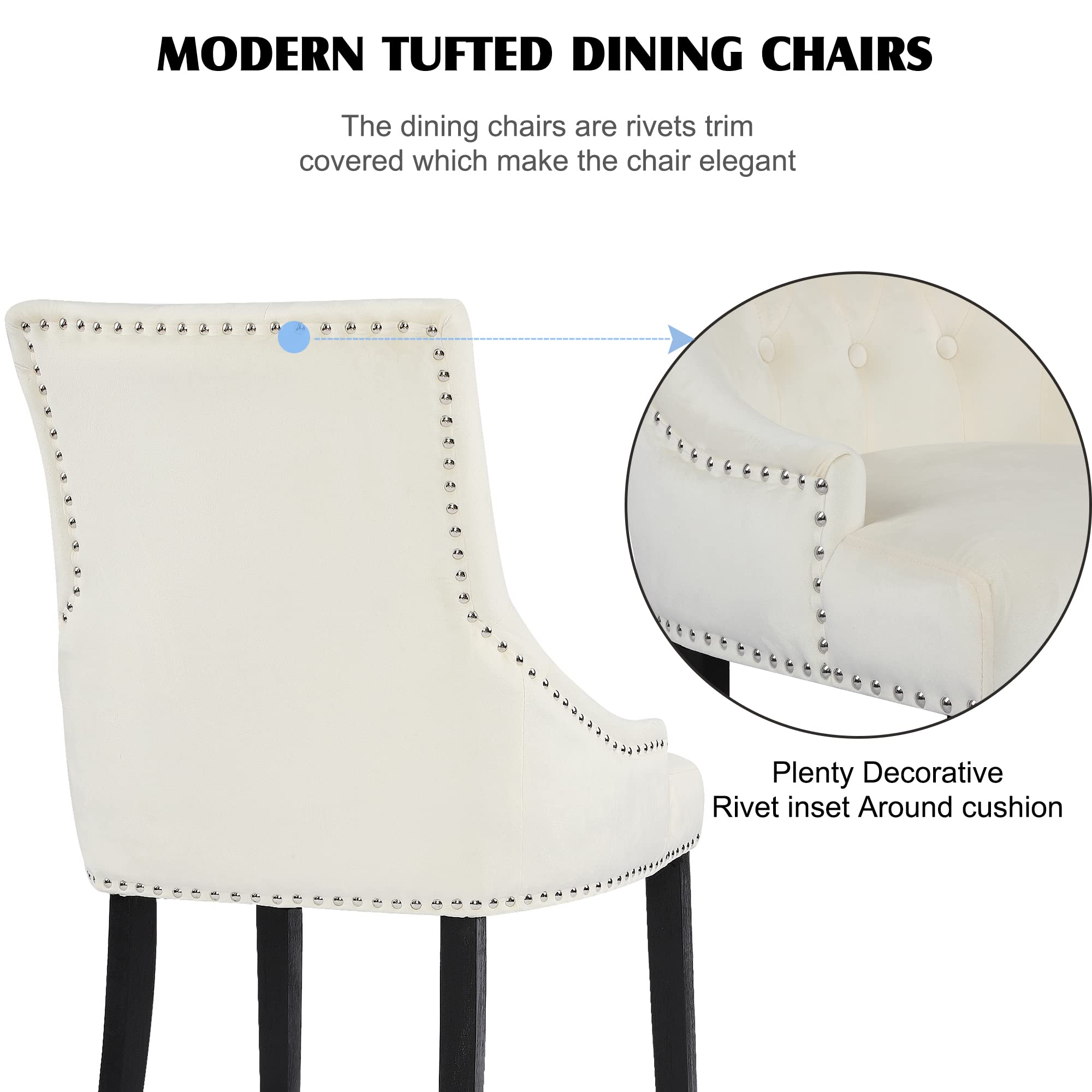 GOTMINSI Upholstered Dining Chairs, Set of 2 Accent Chairs Modern Button-Tufted Dining Room Chairs with Nailhead Trim, Velvet Dining Side Chair for Bedroom,Kitchen(Black)