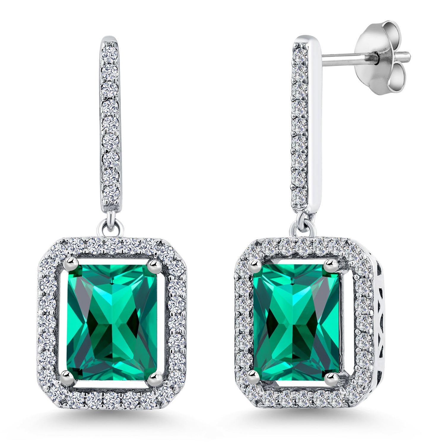 Gem Stone King 925 Sterling Silver Gemstone Birthstone Earrings | Emerald Cut 9X7MM | Drop Dangle Earrings for Women