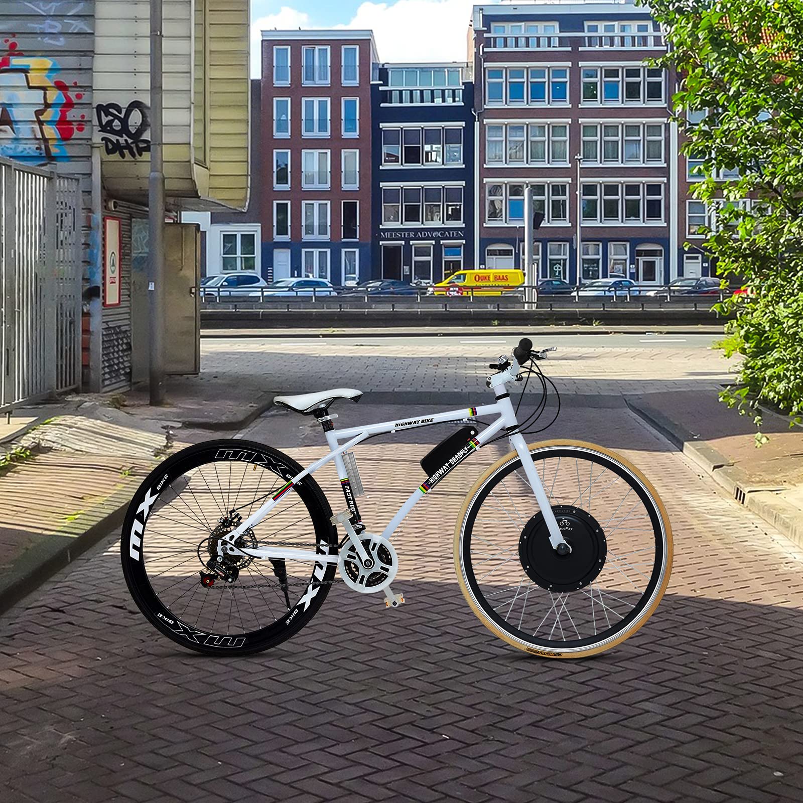JAUOPAY Electric Bicycle Conversion Kit, 36V 500W EBike Brushless Gearless Hub Motor, 22.5" Front Wheel Frame for 26" x 1.95"~2.125" Tire, Dual Mode Controller