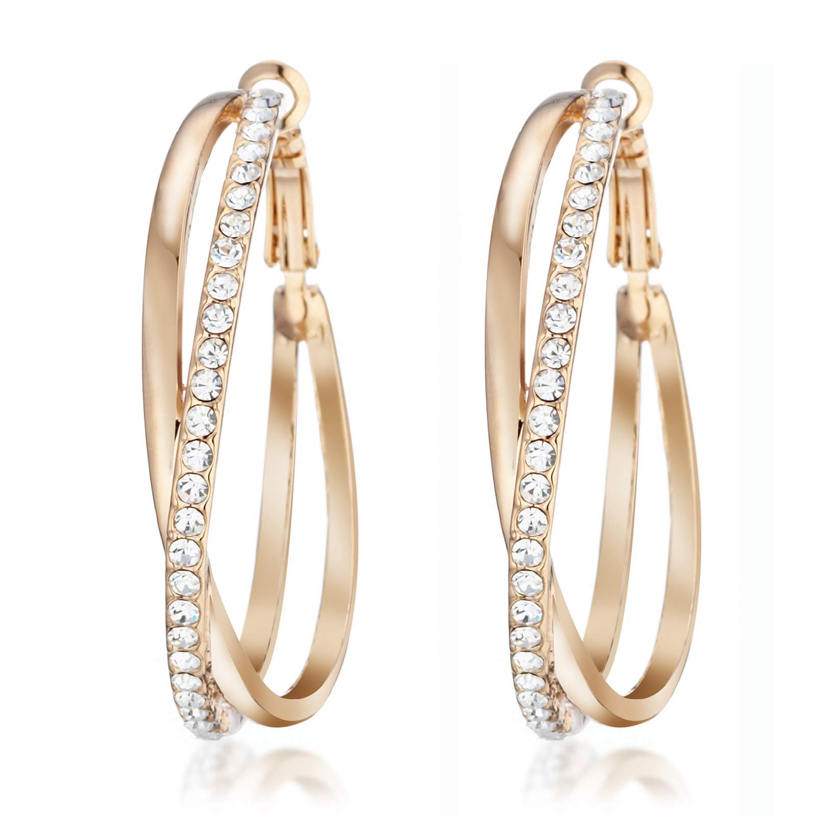 Gemini Women's Jewerly 18k Yellow Gold Filled CZ Diamonds Hoop Earrings Valentine's Day Gifts Gm032Yg 1.5 inches
