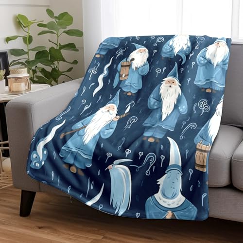 Halloween gnome Blanket Pumpkin Spooky Creepy Autumn Print Flannel Soft Fluffy Chunky Home Gift Room Office Couch beding Warm Washable,Blue,40x50 Inch