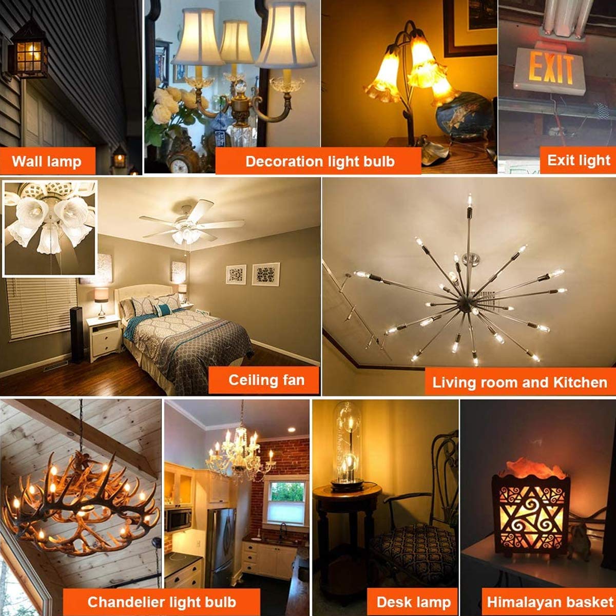 Genixgreen Dimmable T6 Led Bulb Candelabra Led Light Bulb, 2200K Amber Glass 3W E12 T25 Filament Chandelier Light Bulb, CRI 90+ Edison Bulb Equivalent 25W Decorative Lights Bulb, Pack of 6