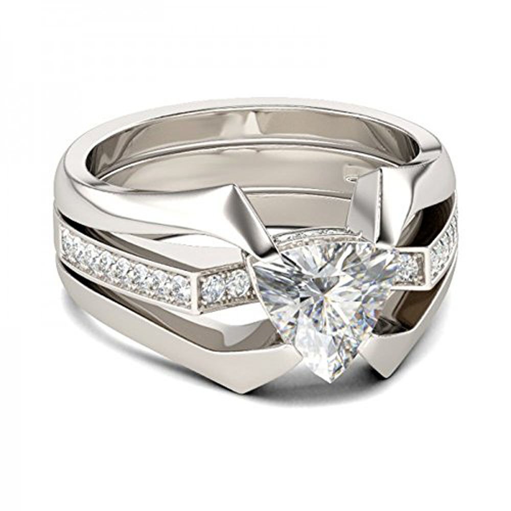 Gems and Jewels 2.35Ctw Trillion Cut White Cubic Zirconia Solitaire Interchangeable Women's Wedding Engagement Ring Set (5)