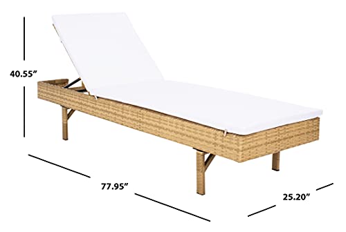 SAFAVIEH Outdoor Collection Cam Natural Brown Wicker/White Cushion Adjustable Chaise Lounge Chair, Black/Beige (PAT7501D)