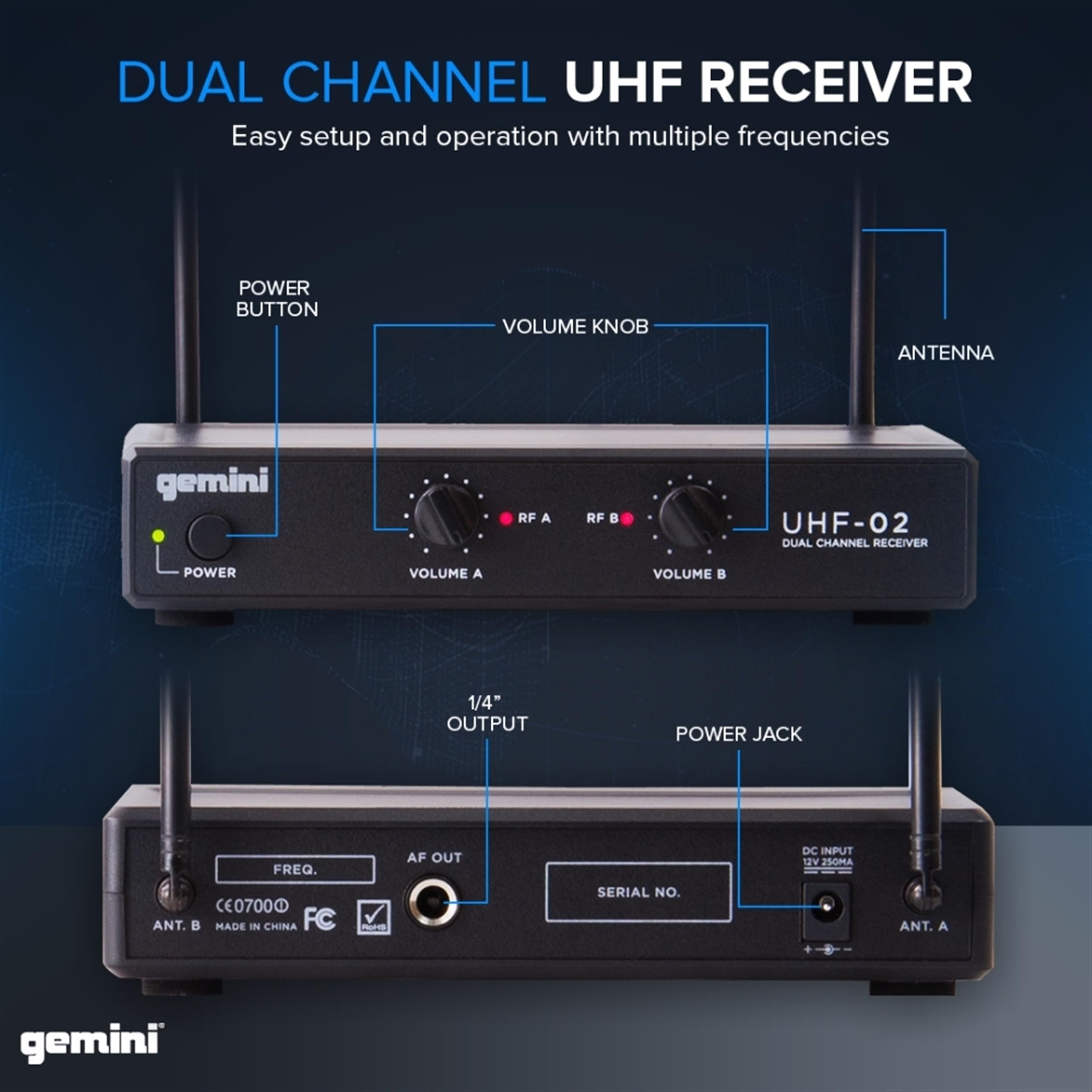 Gemini UHF Wireless Microphone Bundle β Professional Handheld & Lapel Mics, Dual-Channel Receiver, Long Range for Live Performance & Presentations (Hand Held Frequencies 3 + 4)
