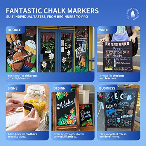 SILENART White Liquid Chalk Markers - Chalk Markers White - White Dry Erase Markers Pen - for Chalkboard Signs, Windows, Blackboard, Glass - 3-6mm Chisel Tip, 3mm Fine Tip