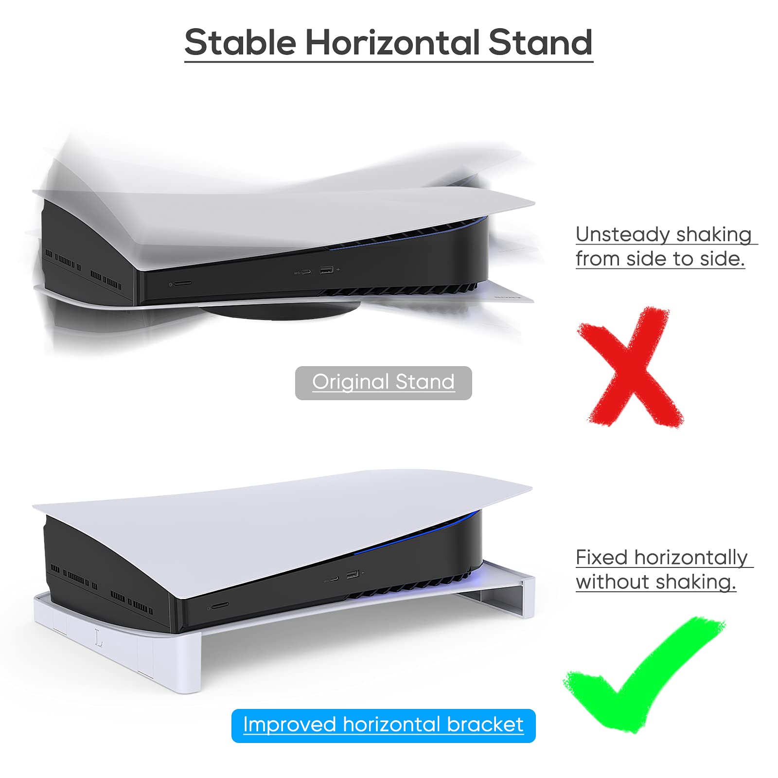 Horizontal Stand Compatible with PS5 Disc & Digital Edition - Base Stand Holder for PS5 Accessories with Anti-Slip Mads Compatible with PS5 Disc & Digital Editions Console