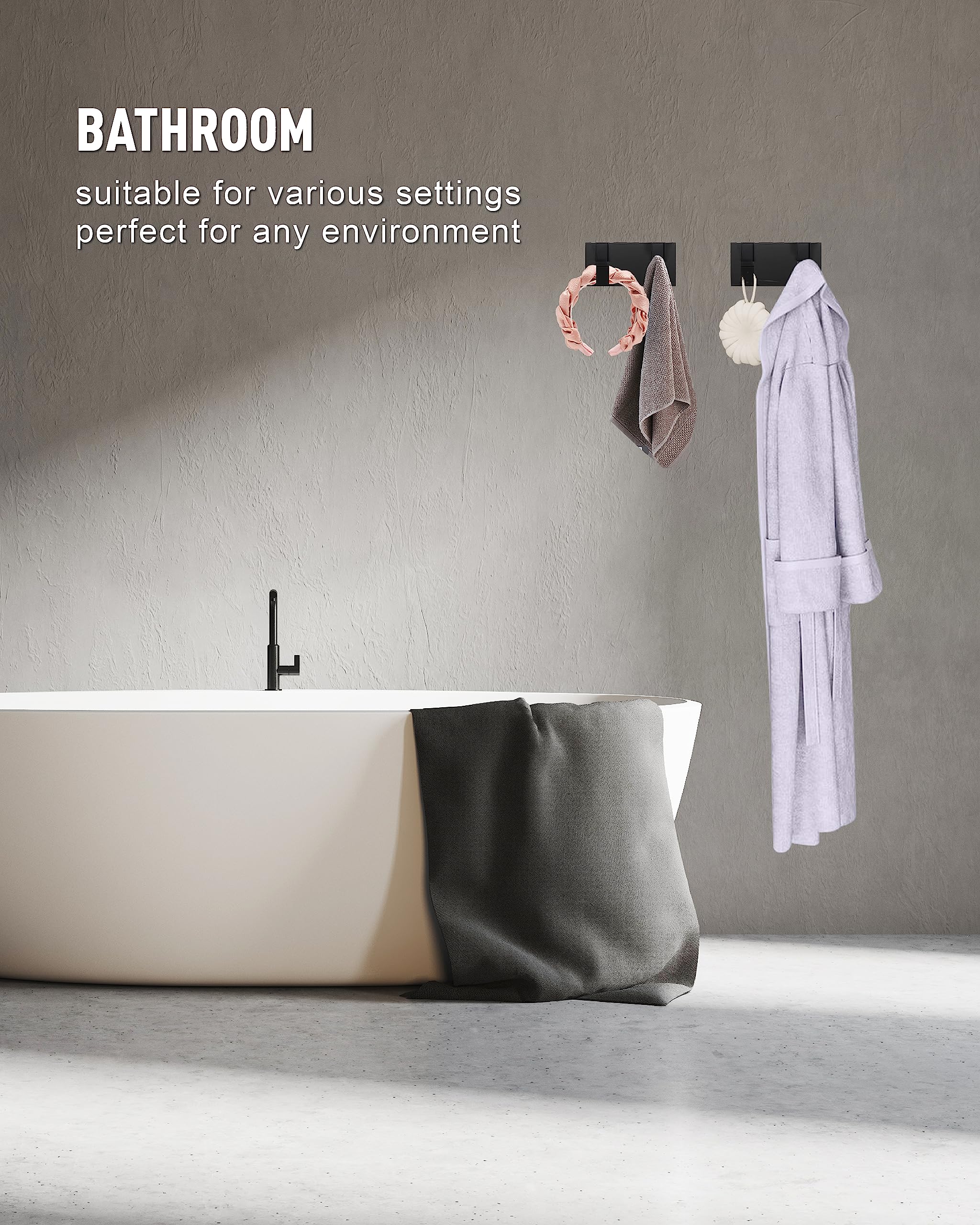 SPIEASSE 2 Pack,Modern Waterproof Black Wall Hooks,Foldable Towel Hooks for Bathrooms, Coat Hooks Wall Mounted - Ideal for Bathroom, Kitchen, Balcony
