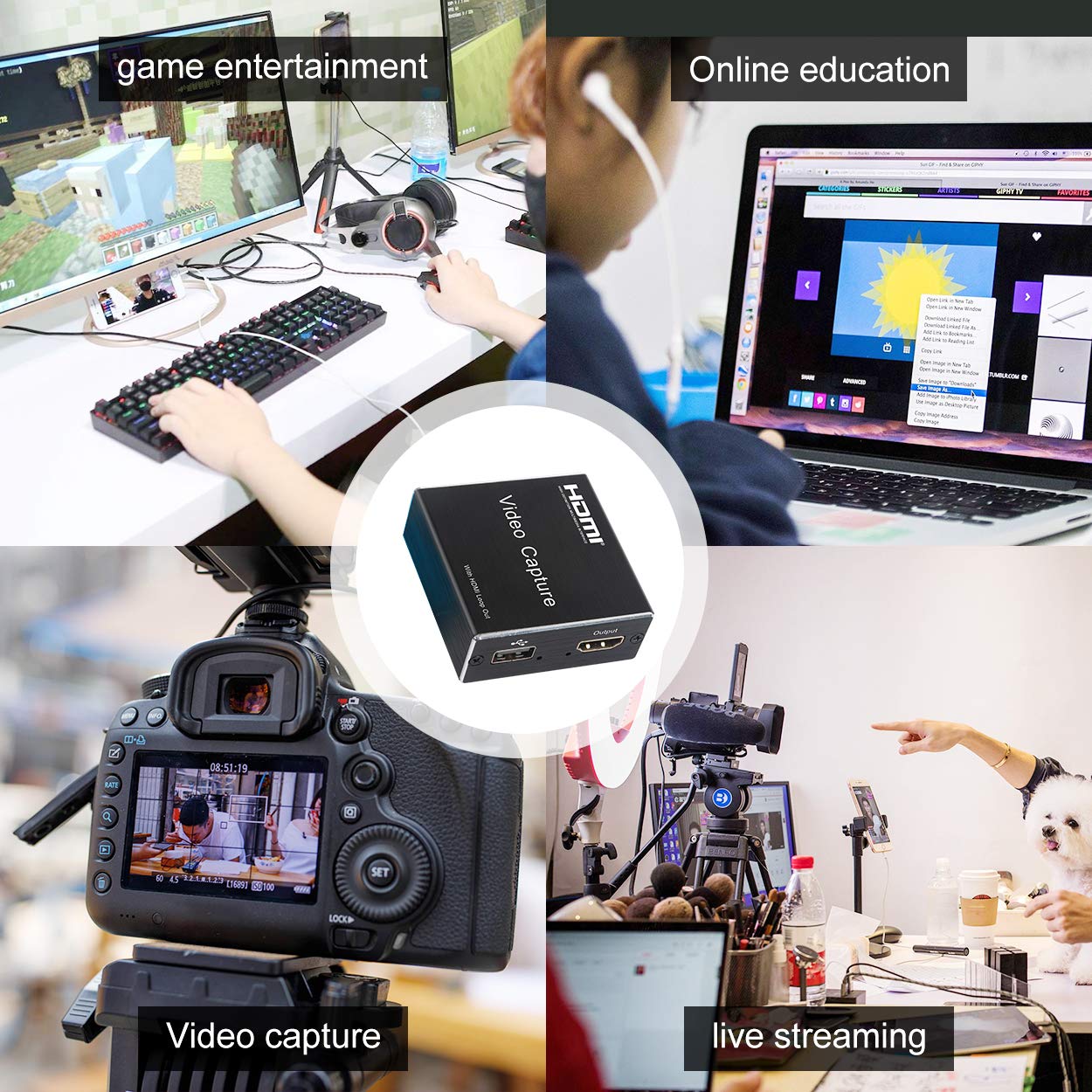 HDMI Video Capture, Game Capture Card with Loop-Out, HD 1080p Video Recorder USB 2.0 HD for Game Streaming, Live Stream Broadcast, Video Recording