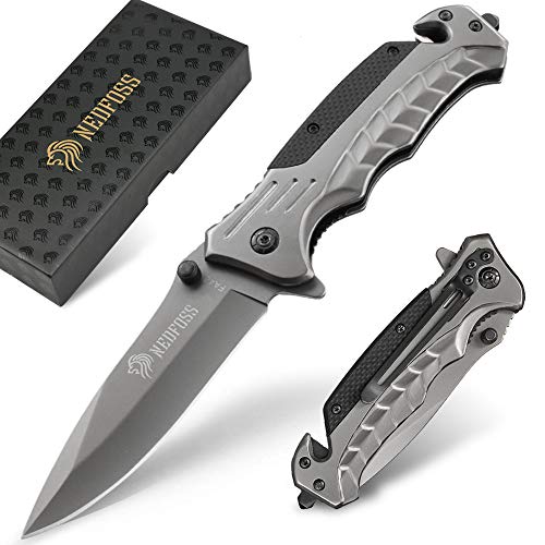 NedFoss Knifes Pocket Knives for Men, Folding Pocket Knife with Glass Breaker, Seatbelt Cutter, G10 Handle, Thumb Stud for Emergency Rescue, Household, Workshop (FA46)