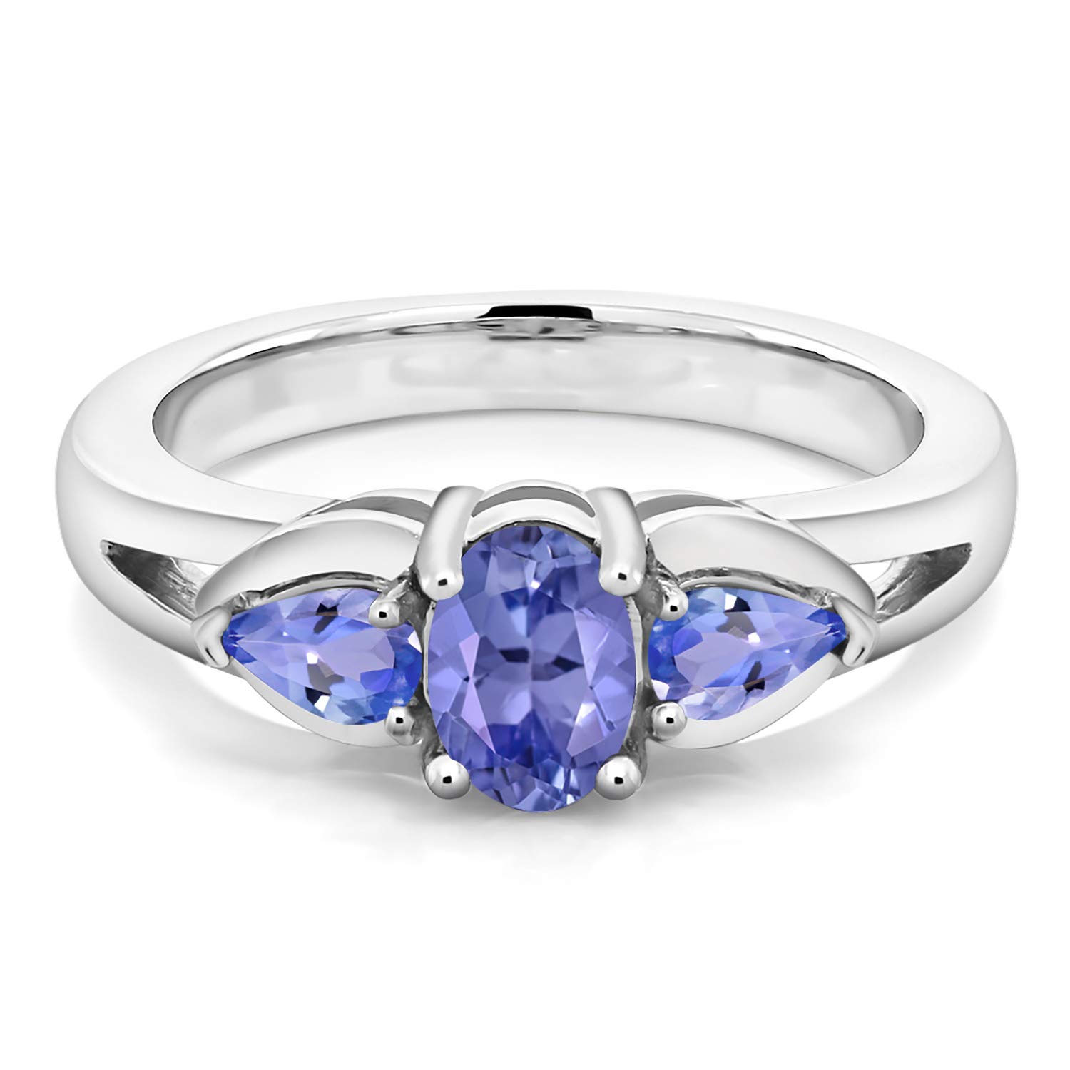 Gem Stone King 925 Sterling Silver Blue Tanzanite 3 Stone Women Engagement Ring (1.15 Cttw, Gemstone Birthstone, Available In Size 5, 6, 7, 8, 9)