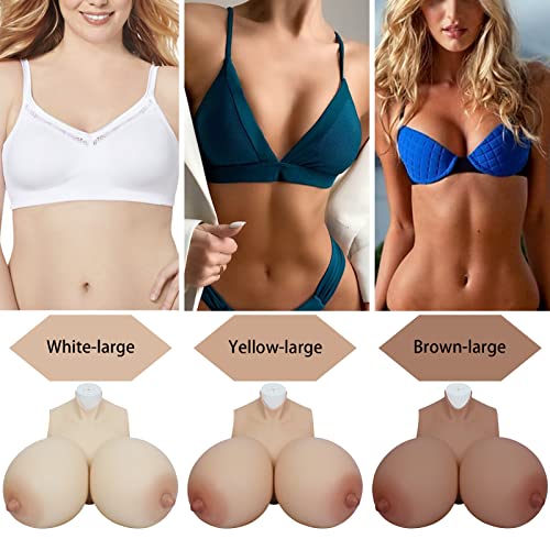 GUIENRLEA Plus size large silicone fake chest breast plates/Silicone Breasts/fake breast/fake boobs(Zplus cup/Yellow/Cotton Filler)