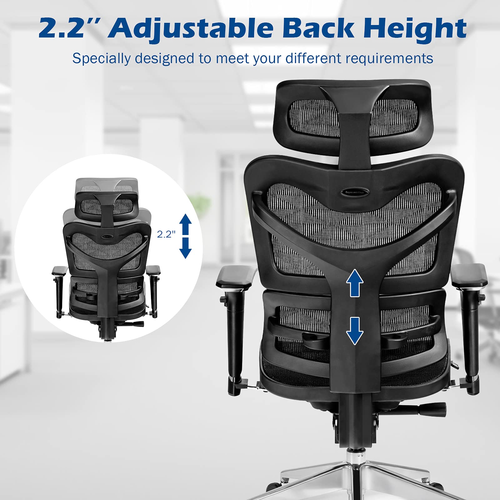 Giantex Ergonomic Office Chair, High Back Computer Chair w/Lumbar Support & 3D Armrests, Rolling Swivel Chair w/Adjustable Headrest & Tilt Function, Mesh Desk Chair for Home Office Executive Gaming