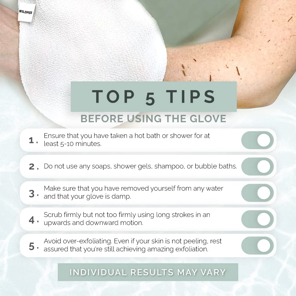 Wildpier Beauty Exfoliating Glove Mitt Body Scrub for Bath Shower Spa Hand Exfoliator Gloves, Dead Skin Cell Remover, Plant Based Deep Exfoliation Scrubber, White