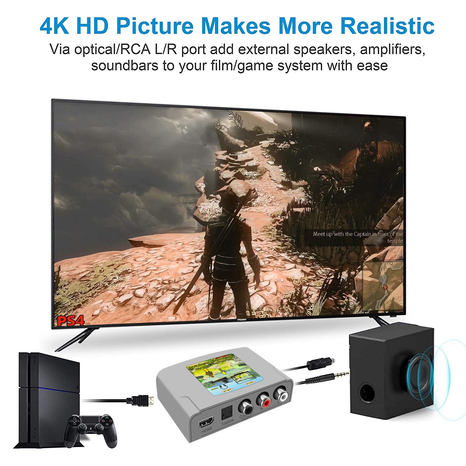 HDMI Audio Extractor Converter 4K HDMI to HDMI + Optical Toslink SPDIF + Analog RCA L/R Stereo Audio Out Support HDCP Support 3D 4K@30HZ