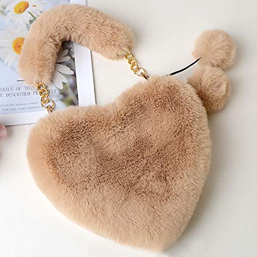 Goclothod Women Heart Shape Handbag Cute Fluffy Party Evening Clutch Fuzzy Ball Purse