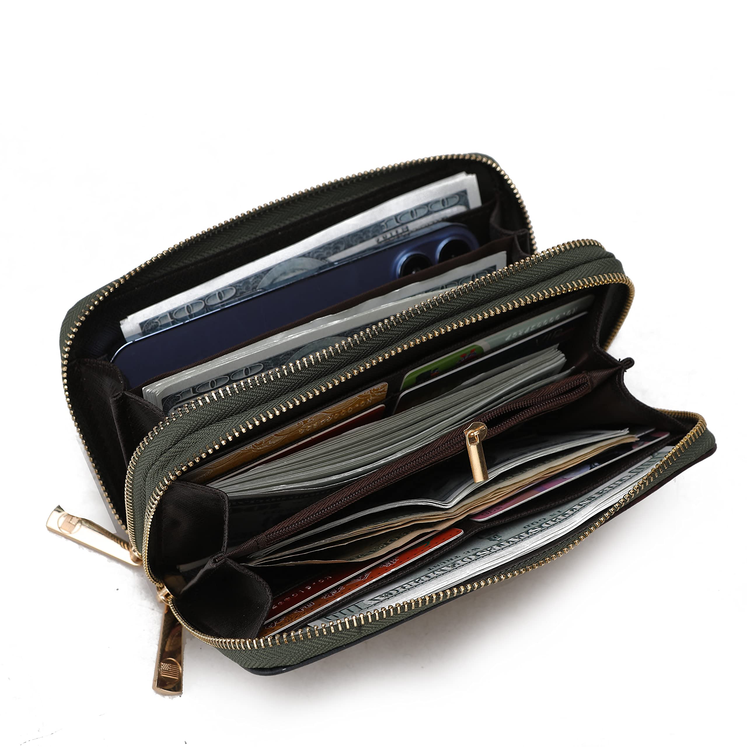 MKF Collection USA Wristlet Wallet for Women's, American Flag Vegan Leather Double Zipper Multi Pocket Small Patriotic Purse