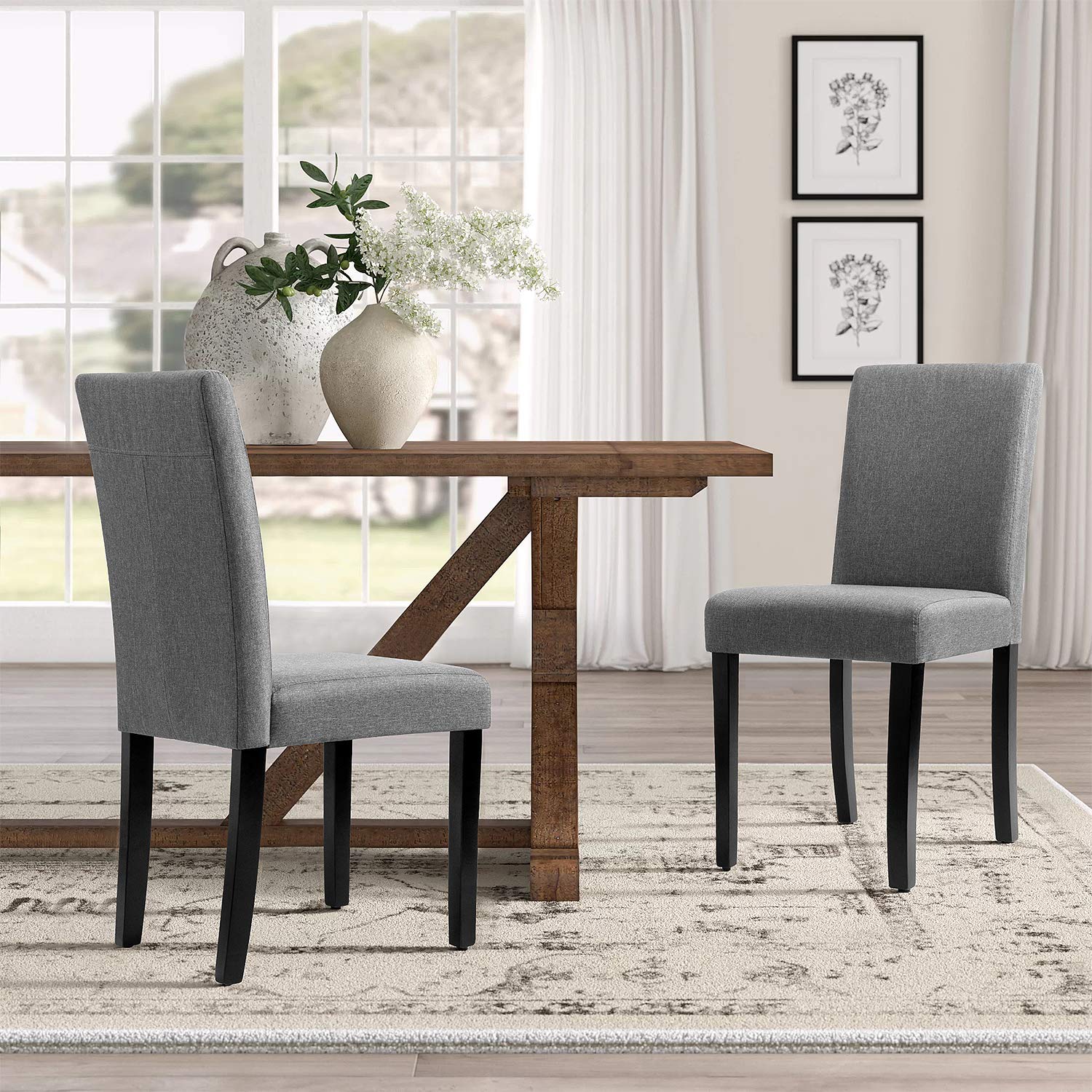 Furmax Dining Chairs Urban Style Fabric Parson Chairs Kitchen Living Room Armless Side Chair with Solid Wood Legs Set of 4 (Beige)