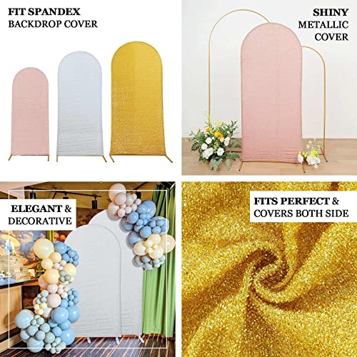 TABLECLOTHSFACTORY 6ft Shiny Antique Gold Spandex Fit Round Top Backdrop Frame Stand Cover, 2-Sided Metallic Sparkly Wedding Arch Cover