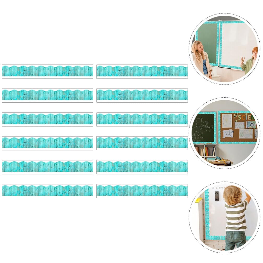 GANAZONO Magnetic Classroom Bulletin Board Border Wooden Pattern Wave Rolled Border Trim Scalloped Edge Border Trim Decoration for Edge Office 12pcs Sky-Blue
