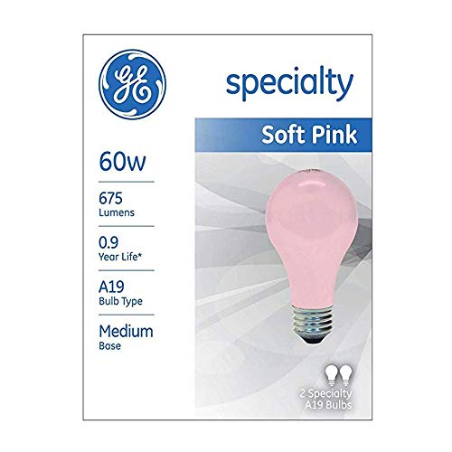 GE Lighting 97483 A19 Light Bulb, 60 Watt, E26 Medium Base, Soft Pink, 4 Pack